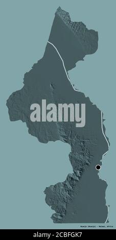 Nsanje, district of Malawi. Colored elevation map with lakes and rivers ...