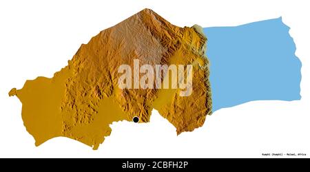 Shape of Rumphi, district of Malawi, with its capital isolated on white ...