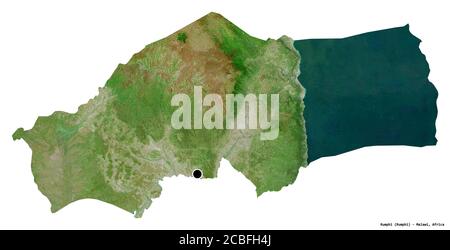 Shape of Rumphi, district of Malawi, with its capital isolated on white ...