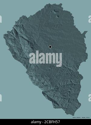 Thyolo, district of Malawi. Colored elevation map with lakes and rivers ...