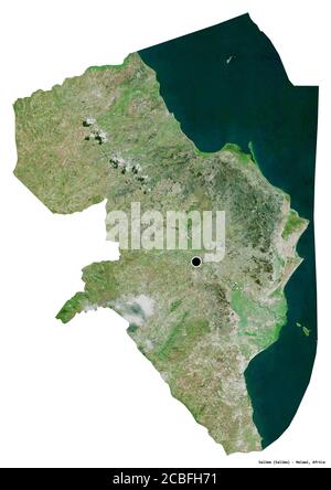 Shape of Salima, district of Malawi, with its capital isolated on white ...
