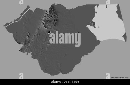 Shape of Zomba, district of Malawi, with its capital isolated on a ...