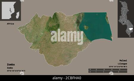 Shape of Zomba, district of Malawi, with its capital isolated on a ...