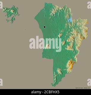 Kedah, state of Malaysia. Solid color shape. Locations and names of ...