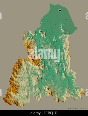 Kelantan, state of Malaysia. Solid color shape. Locations and names of ...