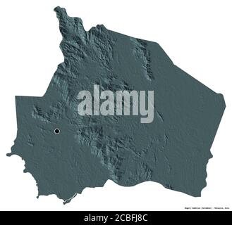 Negeri Sembilan, state of Malaysia. Colored elevation map with lakes ...