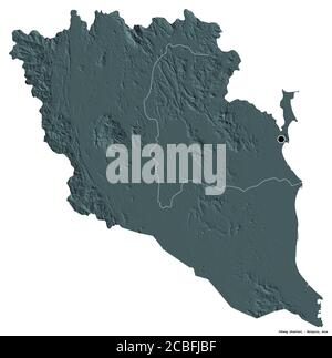 Pahang, state of Malaysia. Colored elevation map with lakes and rivers ...