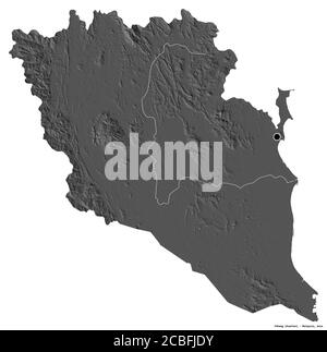 Pahang, state of Malaysia. Bilevel elevation map with lakes and rivers ...