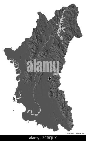 Perak, state of Malaysia. Elevation map colored in sepia tones with ...
