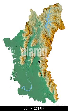 Shape of Perak, state of Malaysia, with its capital isolated on white ...