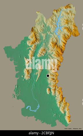Perak, state of Malaysia. Solid color shape. Locations of major cities ...