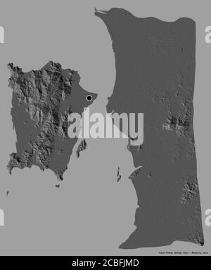 Pulau Pinang, state of Malaysia. Bilevel elevation map with lakes and ...