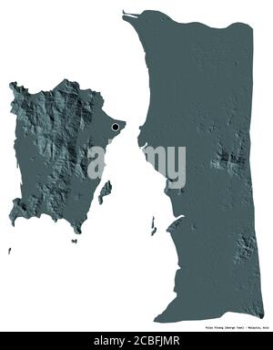 Pulau Pinang, state of Malaysia. Colored elevation map with lakes and ...
