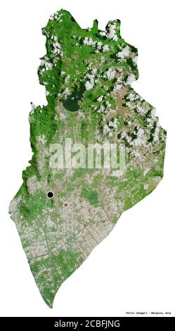 Shape of Perlis, state of Malaysia, with its capital isolated on white ...