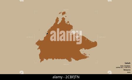 Area of Sabah, state of Malaysia, isolated on a solid background in a ...