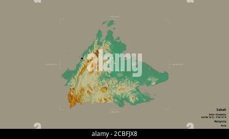 Area of Sabah, state of Malaysia, isolated on a solid background in a ...