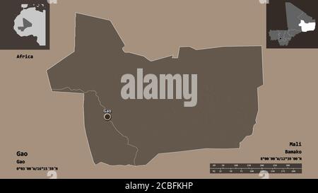 Shape of Gao, region of Mali, with its capital isolated on white ...