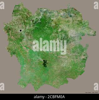 Kayes, region of Mali. Solid color shape. Locations and names of major ...