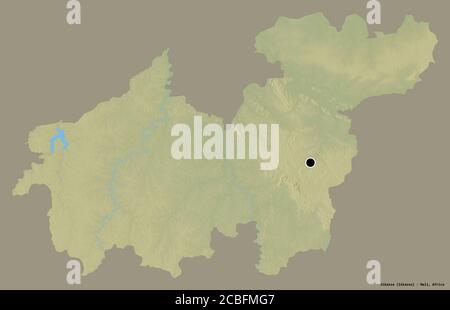 Shape of Sikasso, region of Mali, with its capital isolated on solid ...