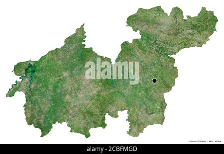 Shape of Sikasso, region of Mali, with its capital isolated on solid ...