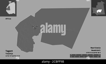 Shape of Tagant, region of Mauritania, with its capital isolated on ...