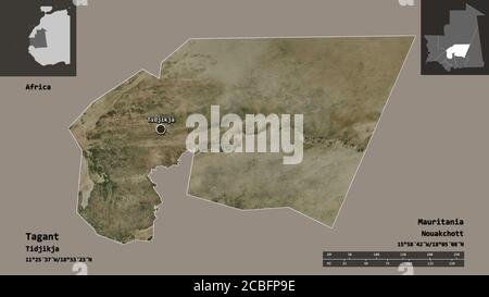 Shape of Tagant, region of Mauritania, and its capital. Distance scale ...
