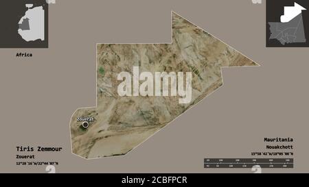 Shape of Tiris Zemmour, region of Mauritania, and its capital. Distance ...