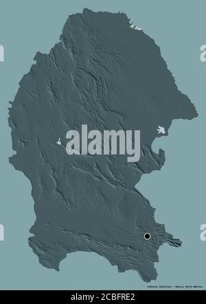 Coahuila, state of Mexico. Colored elevation map with lakes and rivers ...