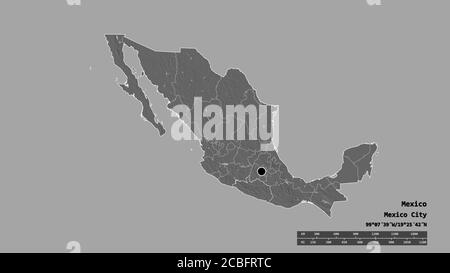 Guerrero, state of Mexico. Bilevel elevation map with lakes and rivers ...