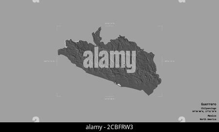 Guerrero, state of Mexico. Bilevel elevation map with lakes and rivers ...