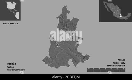 Shape of Puebla, state of Mexico, with its capital isolated on a solid ...