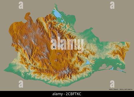 Shape of Oaxaca, state of Mexico, with its capital isolated on white ...