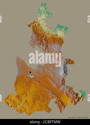 Puebla, state of Mexico. Solid color shape. Locations and names of ...