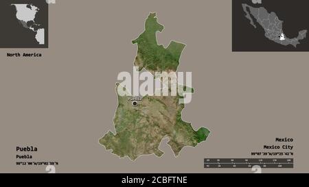 Shape of Puebla, state of Mexico, with its capital isolated on white ...