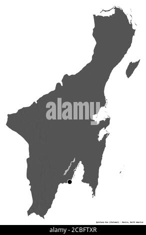 Quintana Roo, state of Mexico. Bilevel elevation map with lakes and ...