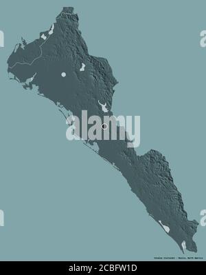 Sinaloa, state of Mexico. Colored elevation map with lakes and rivers ...