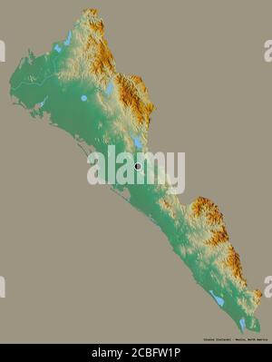 Sinaloa, state of Mexico. Solid color shape. Locations of major cities ...