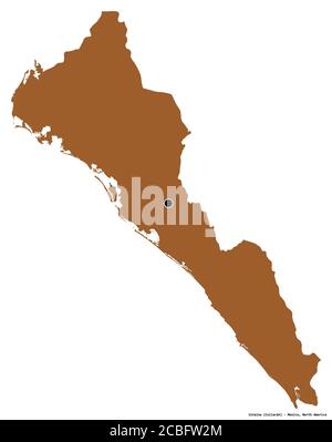 Shape of Sinaloa, state of Mexico, with its capital isolated on white ...