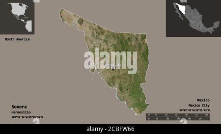Shape of Sonora, state of Mexico, with its capital isolated on white ...