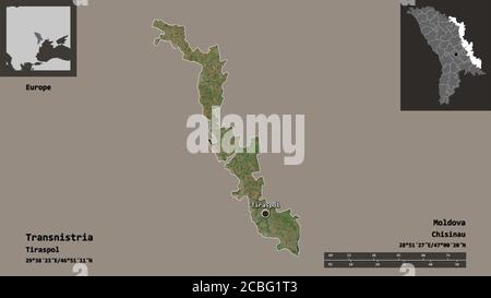 Transnistria, territorial unit of Moldova. Satellite imagery. Shape ...