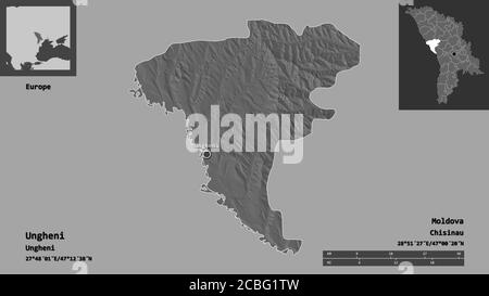 Shape of Ungheni, district of Moldova, with its capital isolated on a ...