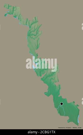Transnistria, territorial unit of Moldova. Solid color shape. Locations ...