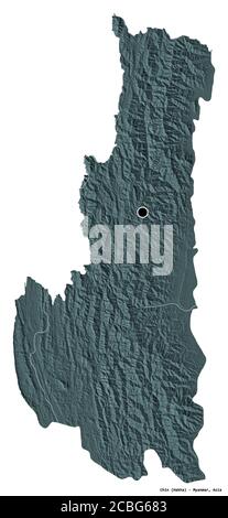Shape of Chin, state of Myanmar, and its capital. Distance scale ...