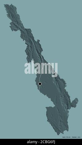 Kayin, state of Myanmar. Solid color shape. Corner auxiliary location ...