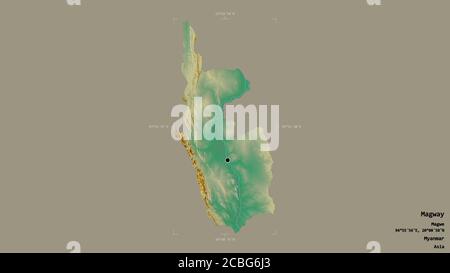Area of Magway, division of Myanmar, isolated on a solid background in ...