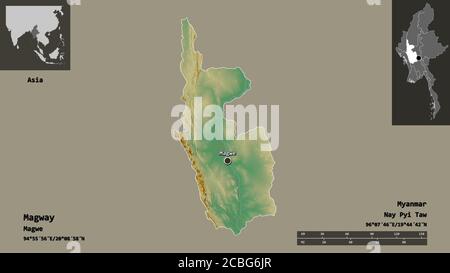 Shape of Magway, division of Myanmar, with its capital isolated on ...