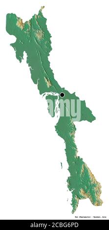 Shape of Mon, state of Myanmar, with its capital isolated on a solid ...