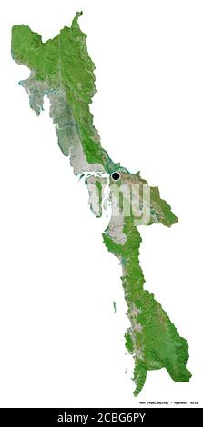 Shape of Mon, state of Myanmar, with its capital isolated on white ...