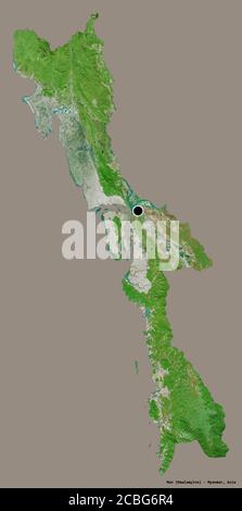Shape of Mon, state of Myanmar, with its capital isolated on white ...