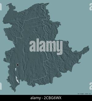 Shan, state of Myanmar. Colored elevation map with lakes and rivers ...